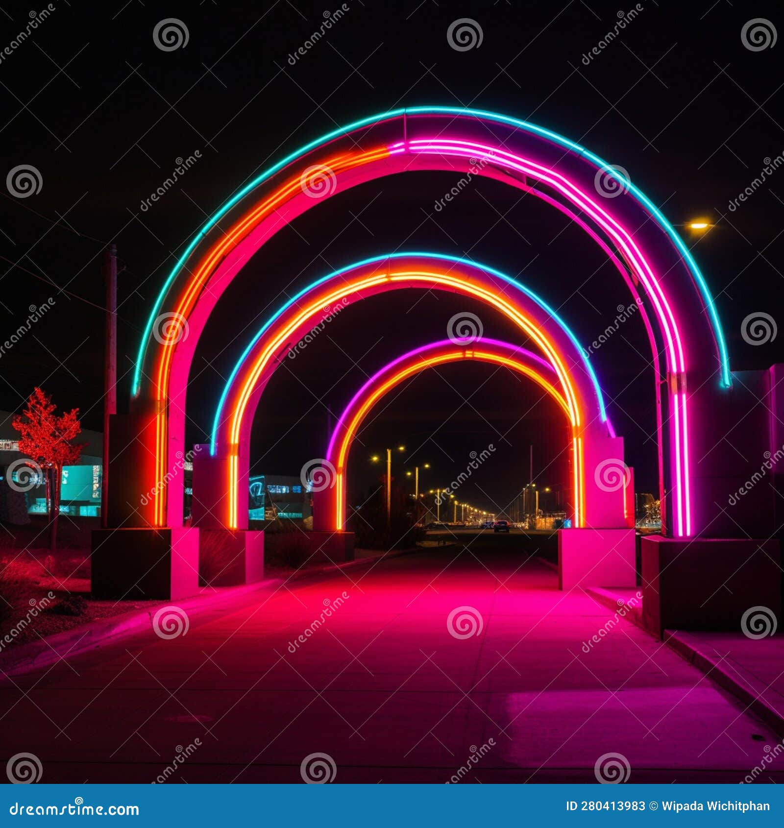 Neon Light Arch, Neon Light Decorated Room Background, Neon Light ...