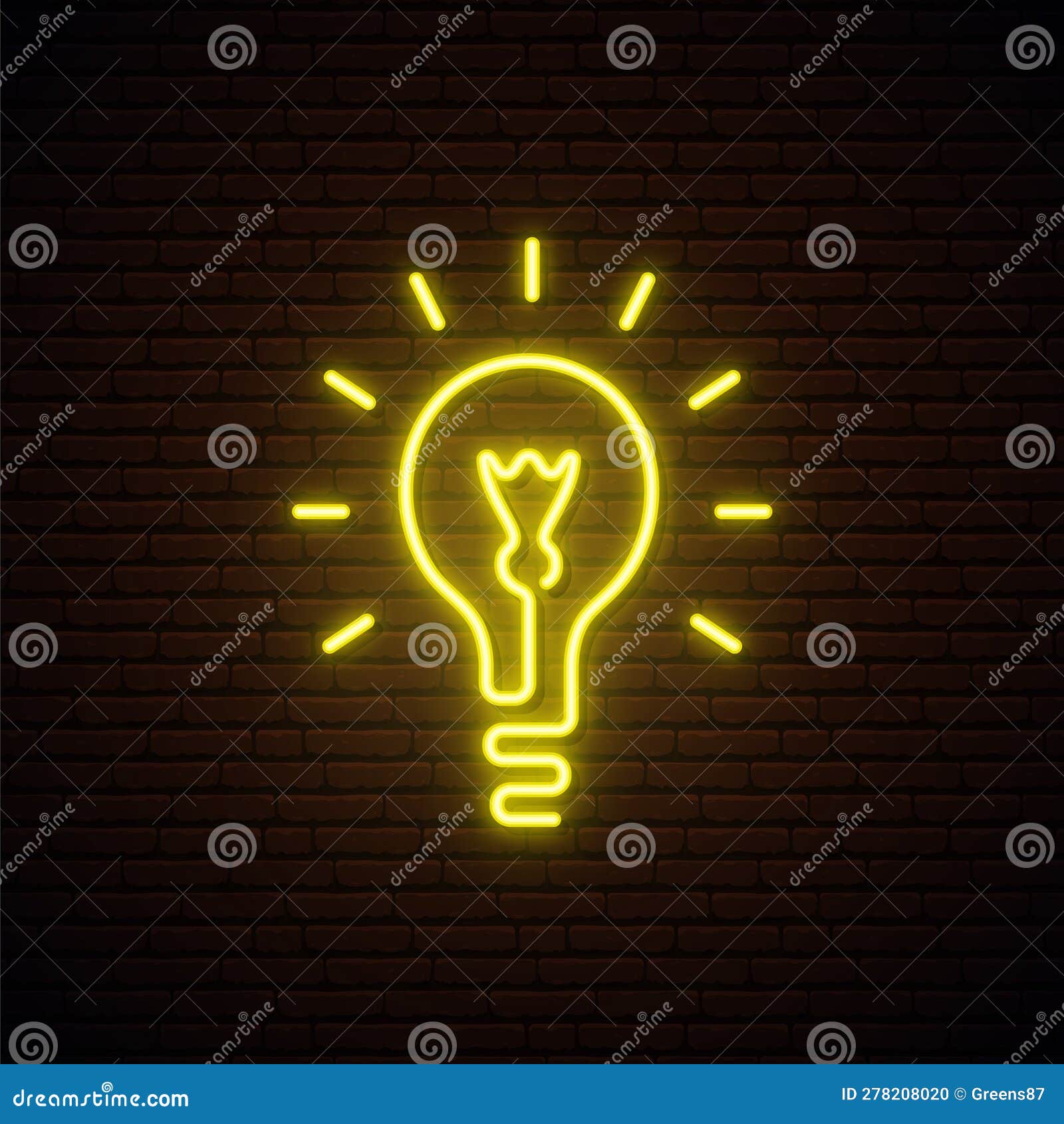 Neon light bulb sign. stock vector. Illustration of energy - 278208020