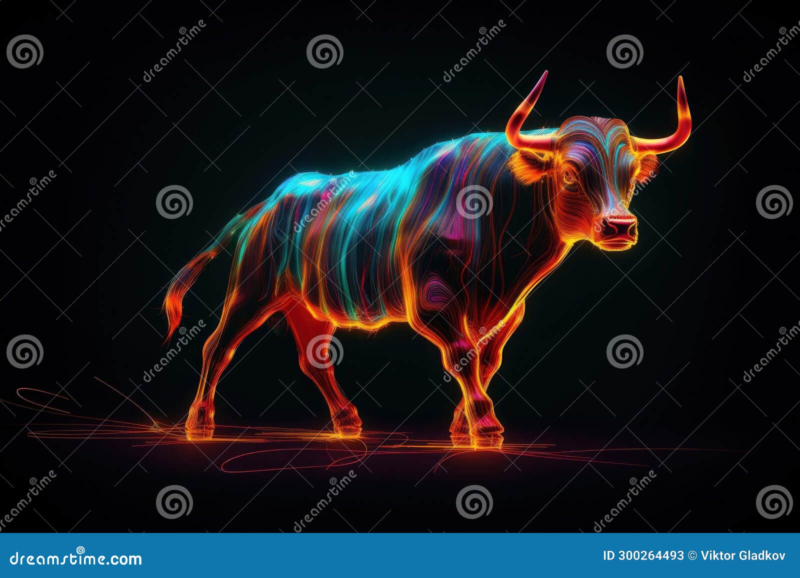 Neon Light Bull in Motion. Generative AI Stock Illustration ...