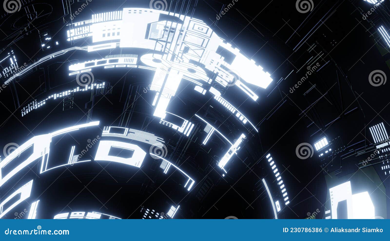 Neon Light on Ceiling Sci-fi. 3d Render. Stock Illustration ...