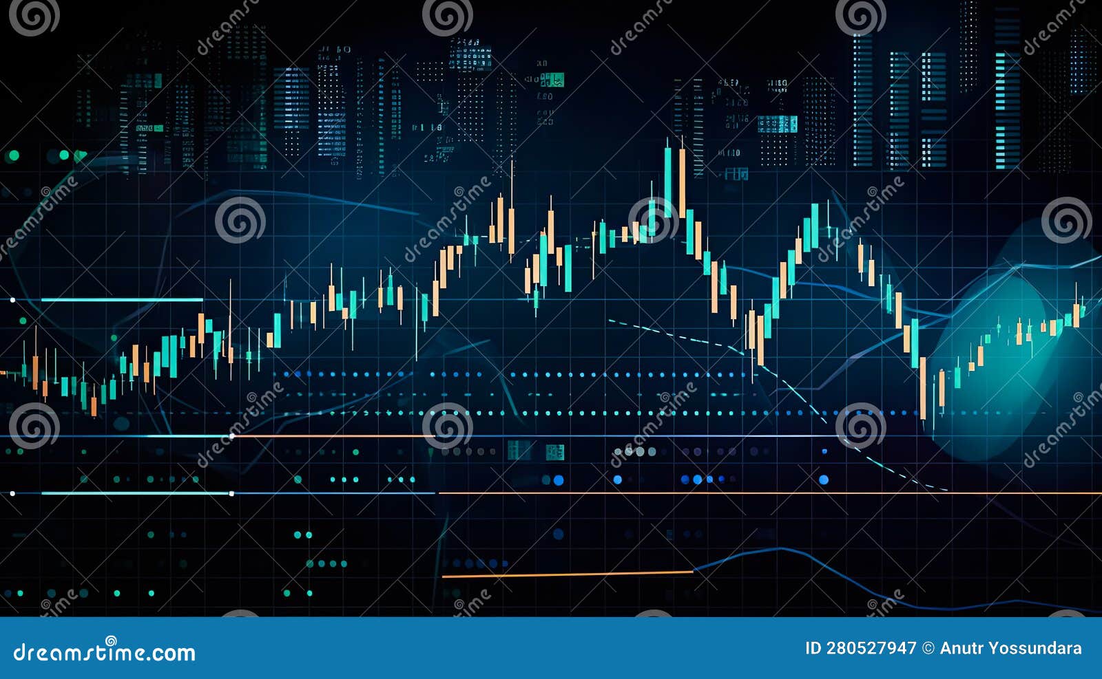 Neon Light Chart Graph for Financial Stock Market Concept. Stock ...