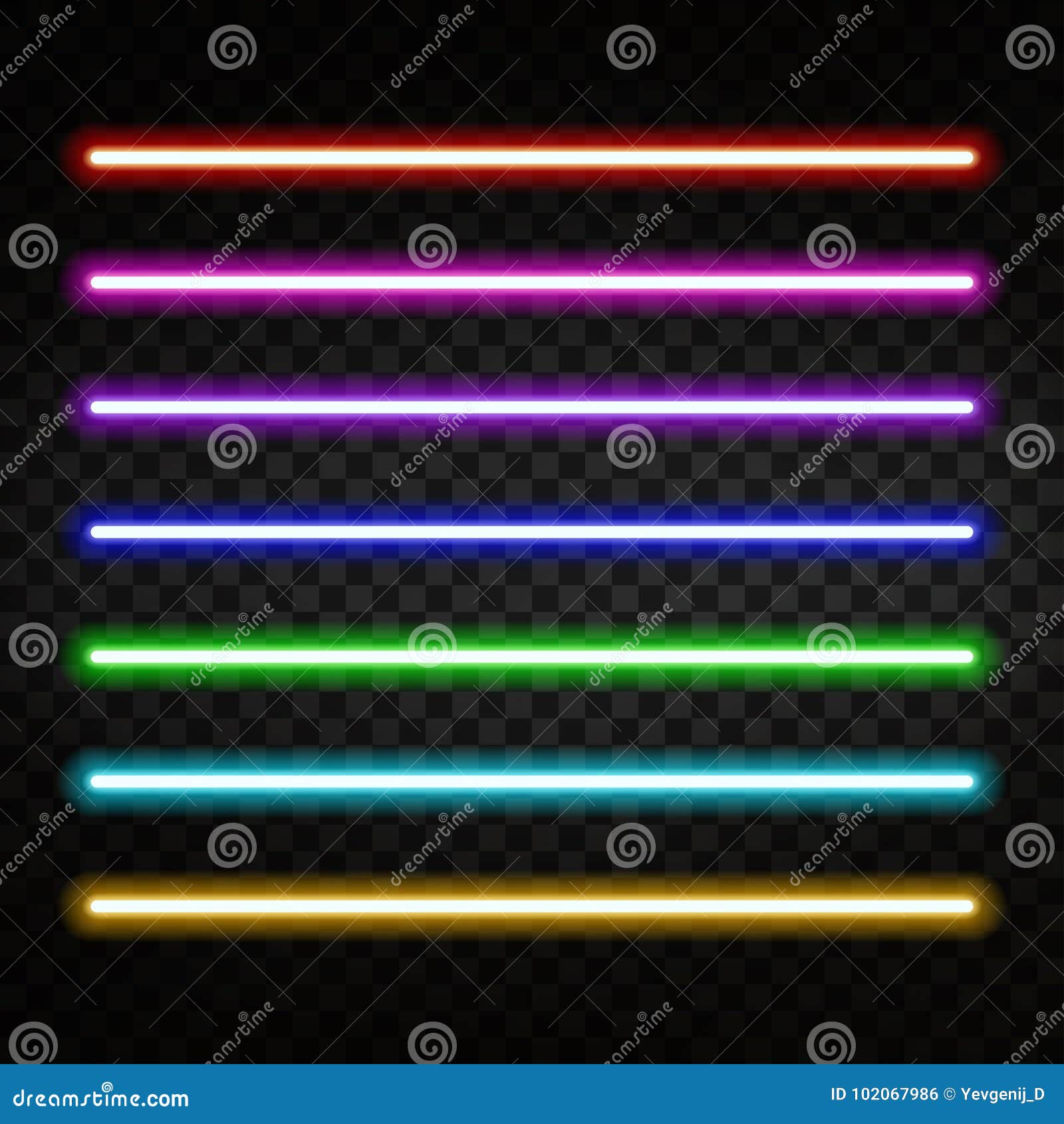 Neon Light. Colorful Neon Tubes On Transparent Background. Neon Brushes ...