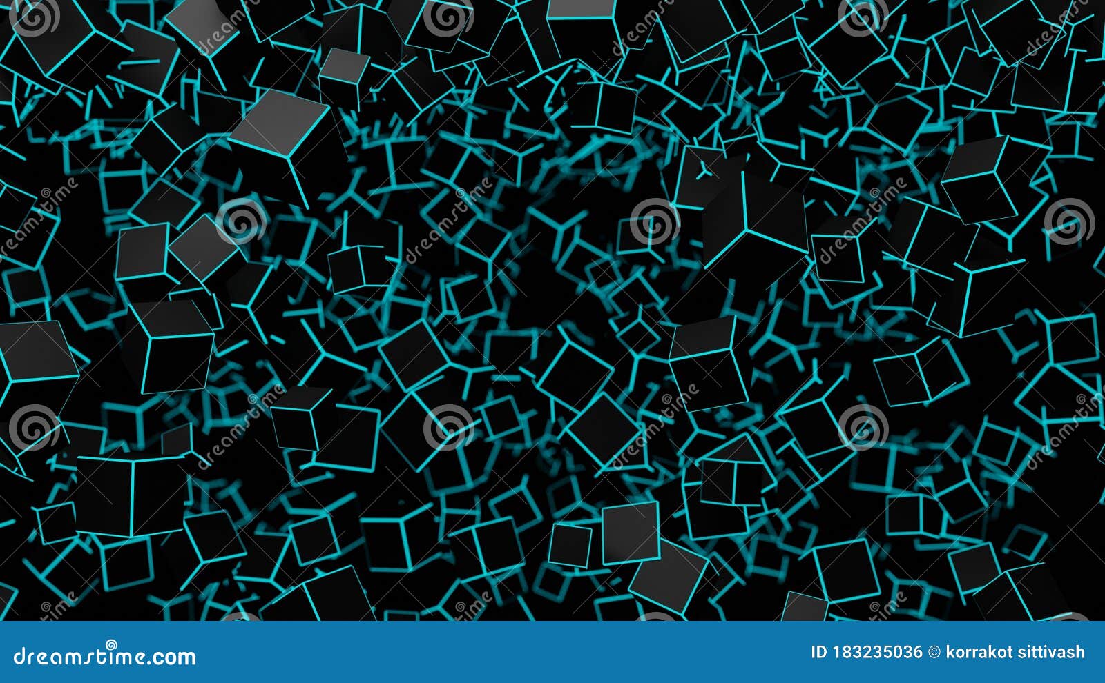 Neon Light Cube Block Network Futuristic Flying into Digital ...