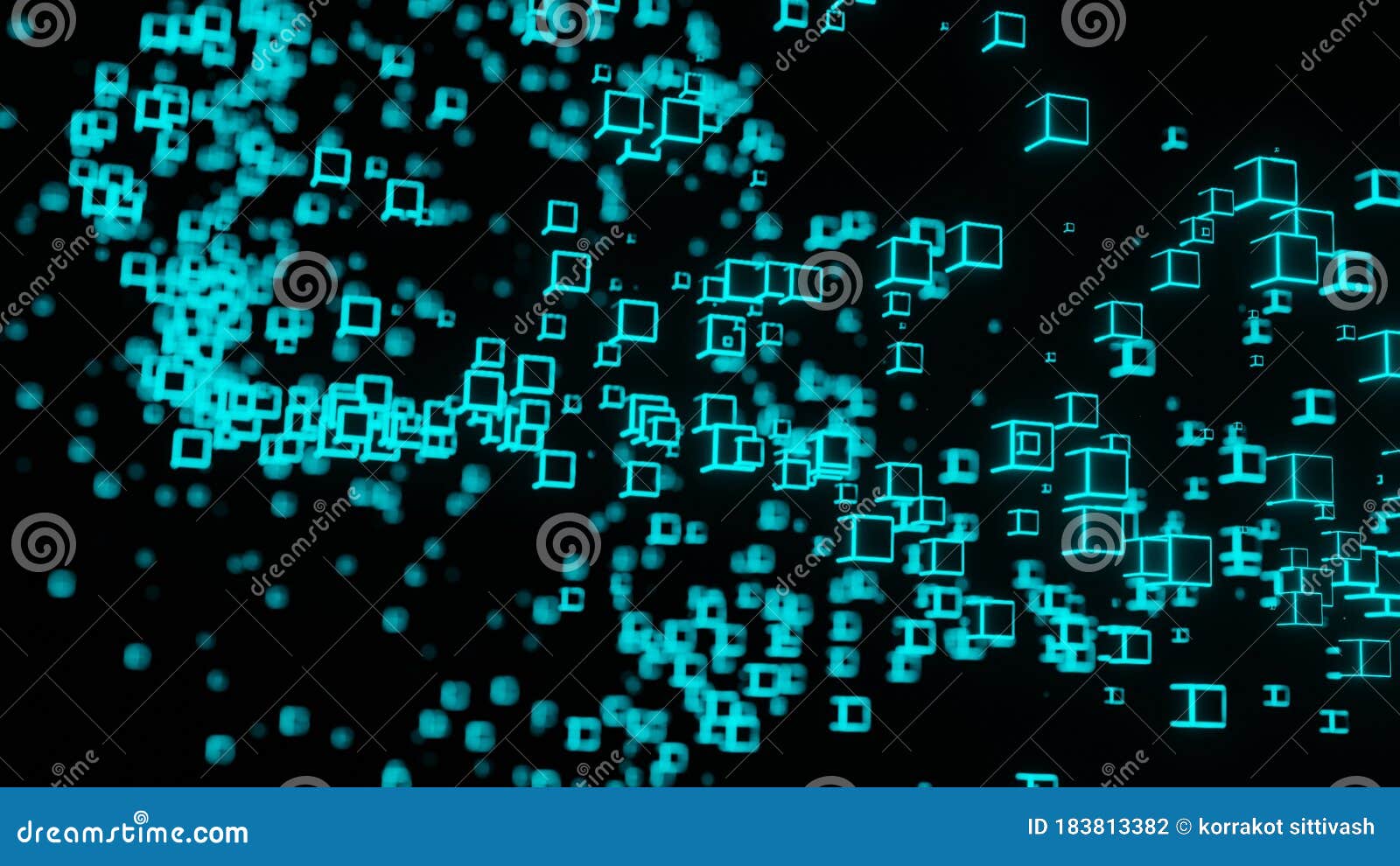 Neon Light Cube Block Network Futuristic Flying Matrix Digital ...