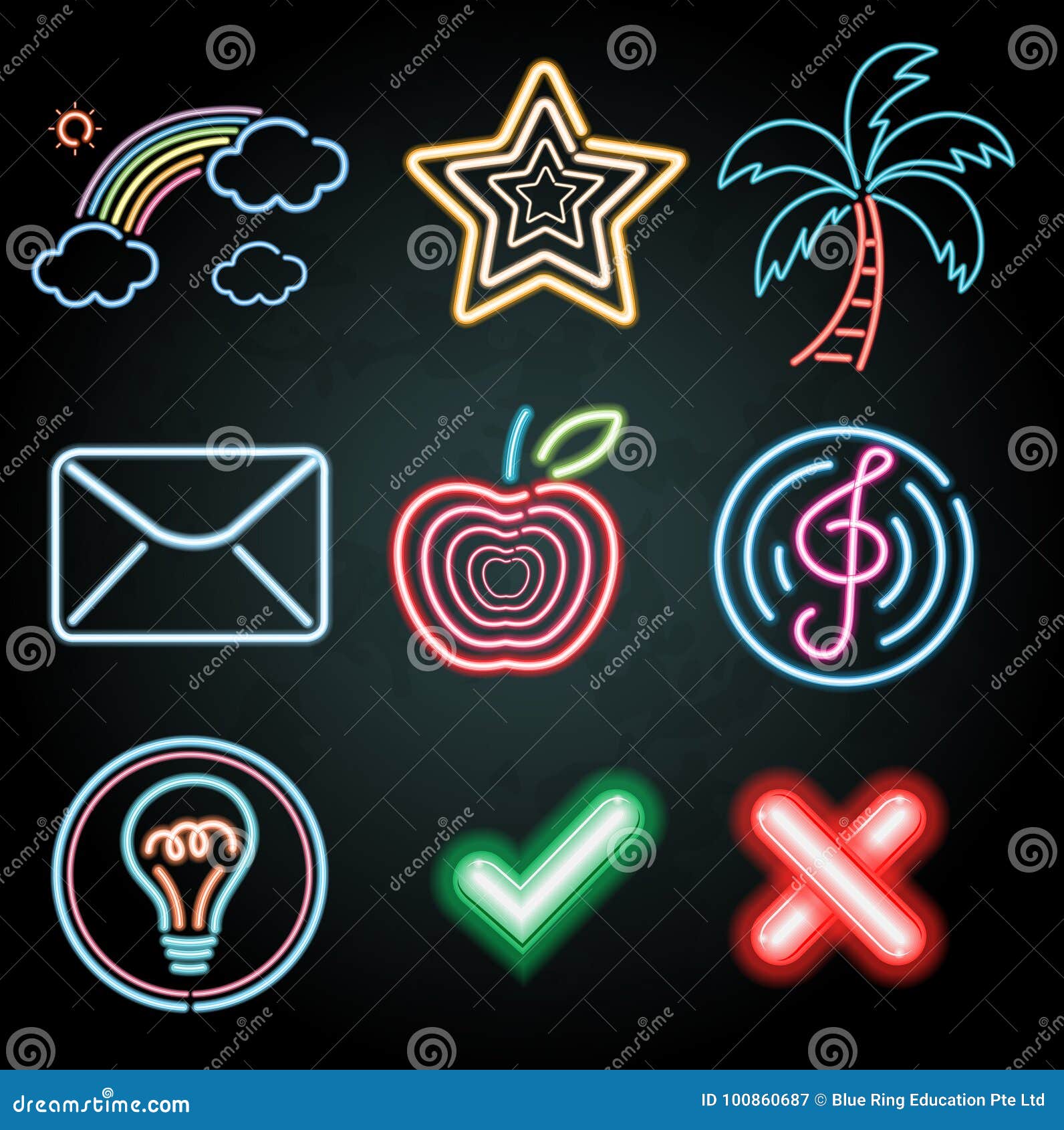 Neon Light Decoration with Different Items Stock Vector - Illustration ...