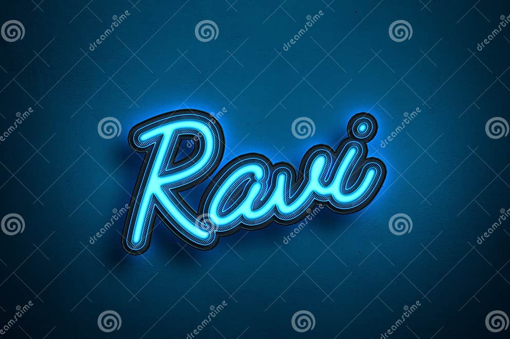 Neon Light Editable Text Effect of Hindi Name Ravi. Stock Photo - Image ...