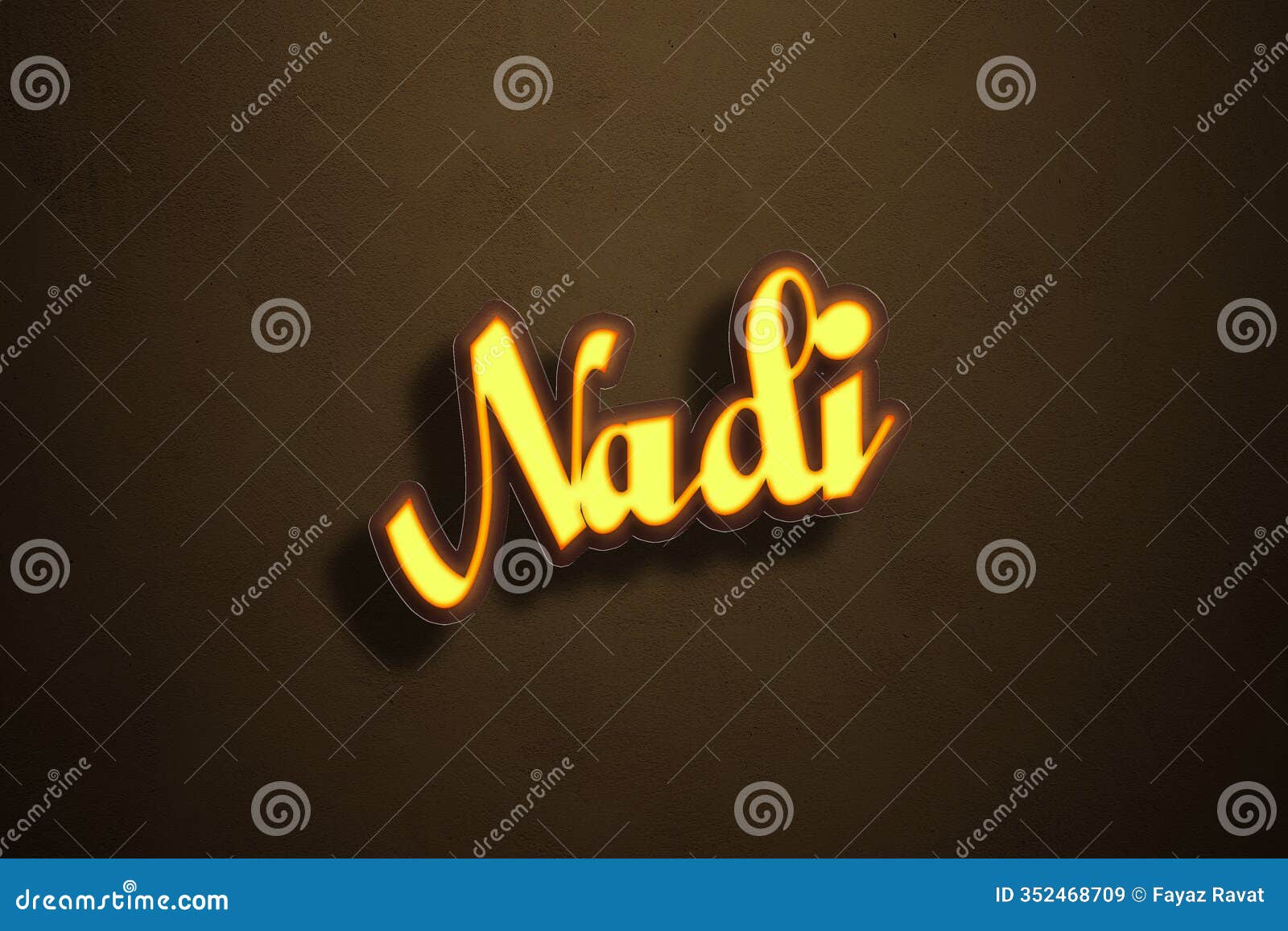 Yellow Neon Light Text Effect of Hindi Word Nadi on Golden Background ...