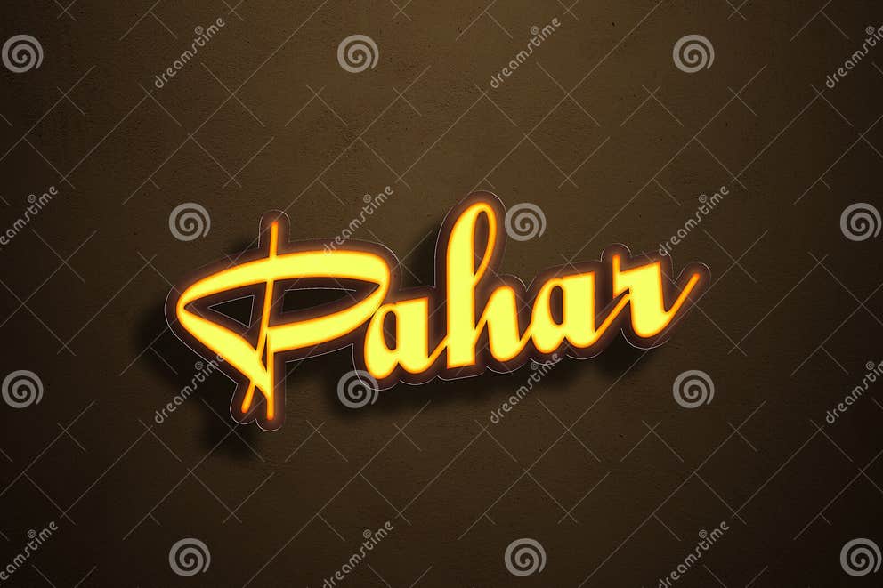 Yellow Neon Light Text Effect of Hindi Word Pahar on Golden Background ...
