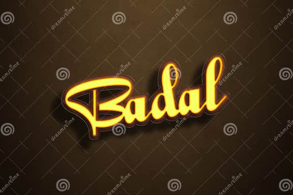 Yellow Neon Light Text Effect of Hindi Word Badal on Golden Background ...