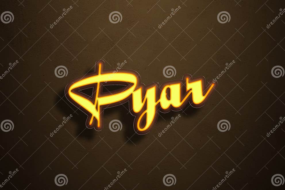 Yellow Neon Light Text Effect of Hindi Word Pyar on Golden Background ...