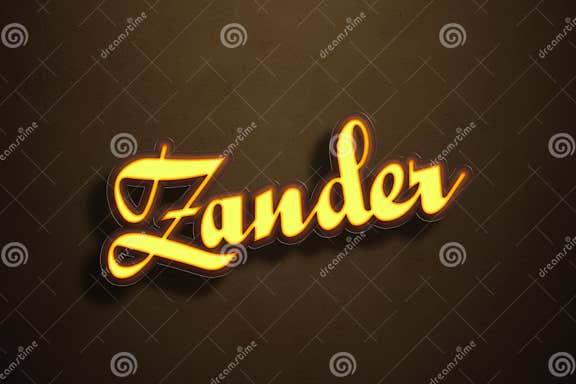 Yellow Neon Light Text Effect of Name Zander on Golden Background Stock ...