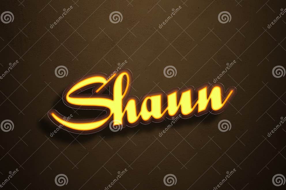 Yellow Neon Light Text Effect of Name Shaun on Golden Background Stock ...