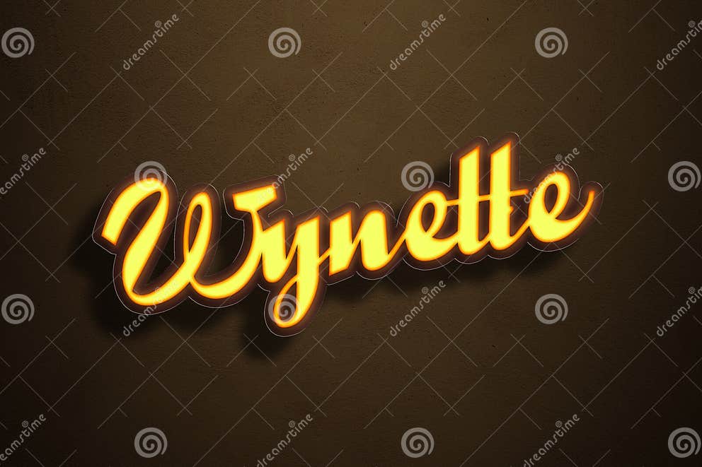 Yellow Neon Light Text Effect of Name Wynette on Golden Background ...