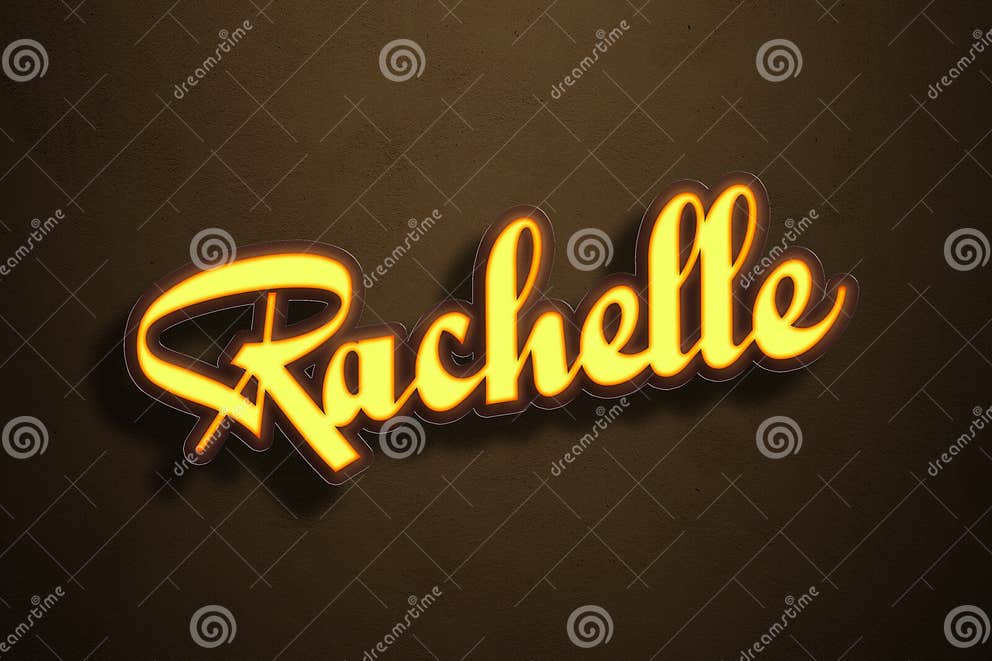 Yellow Neon Light Text Effect of Name Rachelle on Golden Background ...