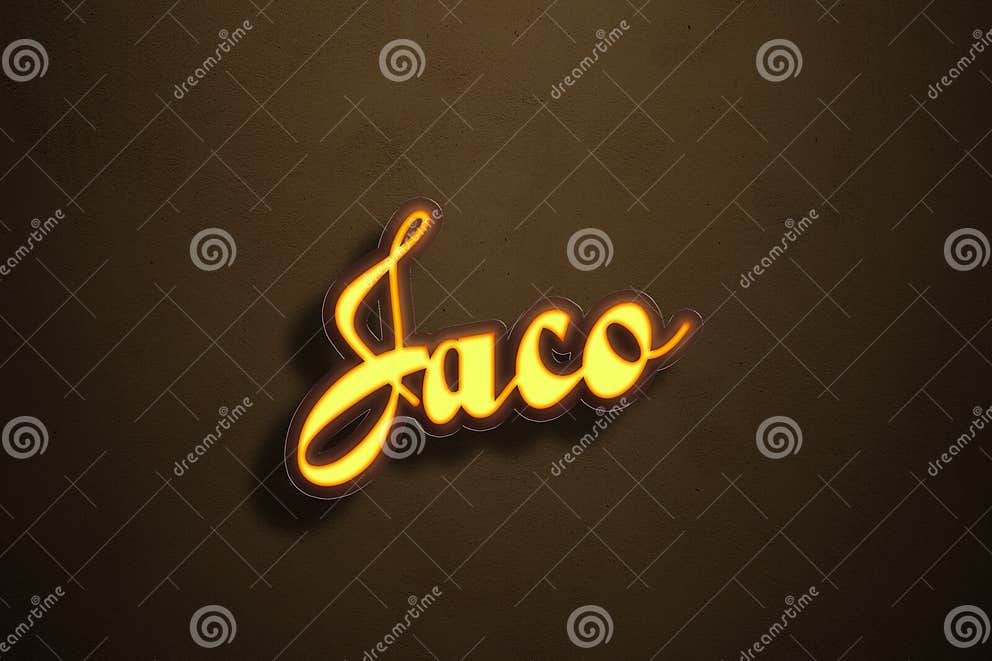 Yellow Neon Light Text Effect of Name Jaco on Golden Background Stock ...