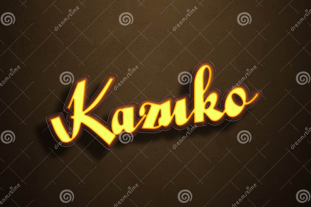 Yellow Neon Light Text Effect of Name Kazuko on Golden Background Stock ...