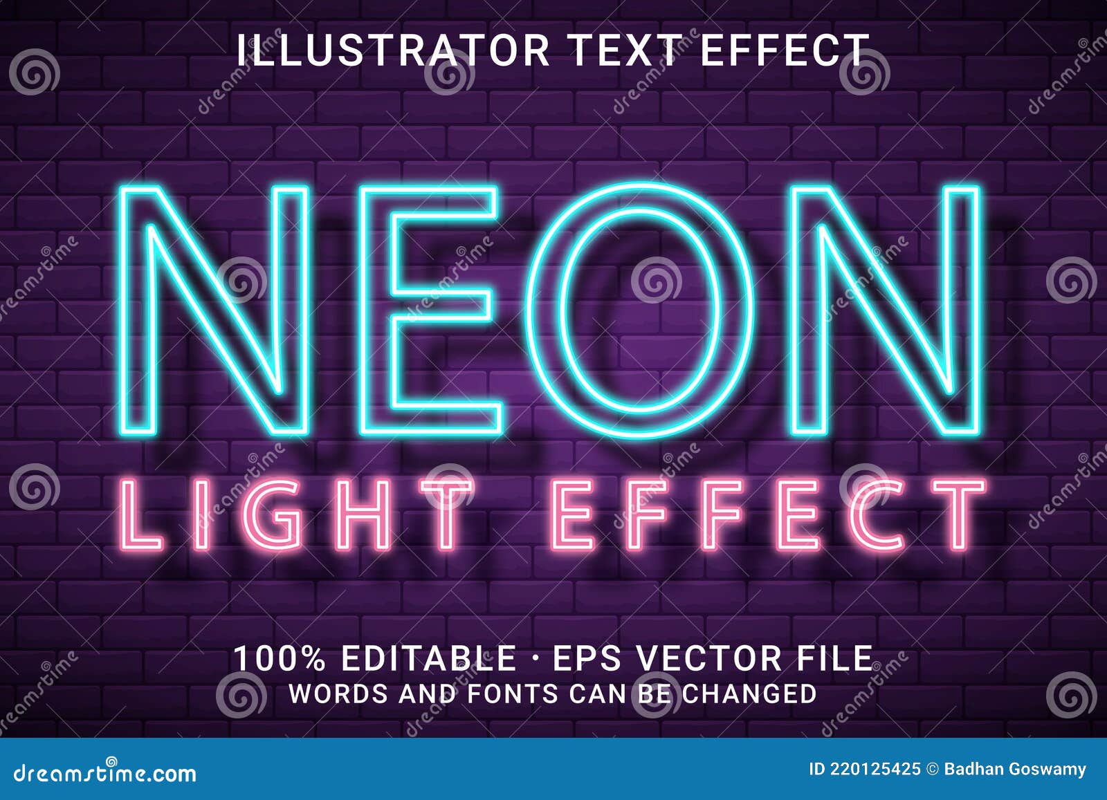 NEON LIGHT EFFECT 3d -Editable Text Effect Stock Vector - Illustration ...