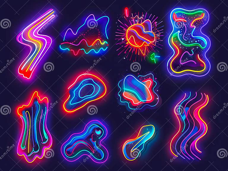 Neon Light Effects Set. Neon Signs with Different Colors Stock Image ...