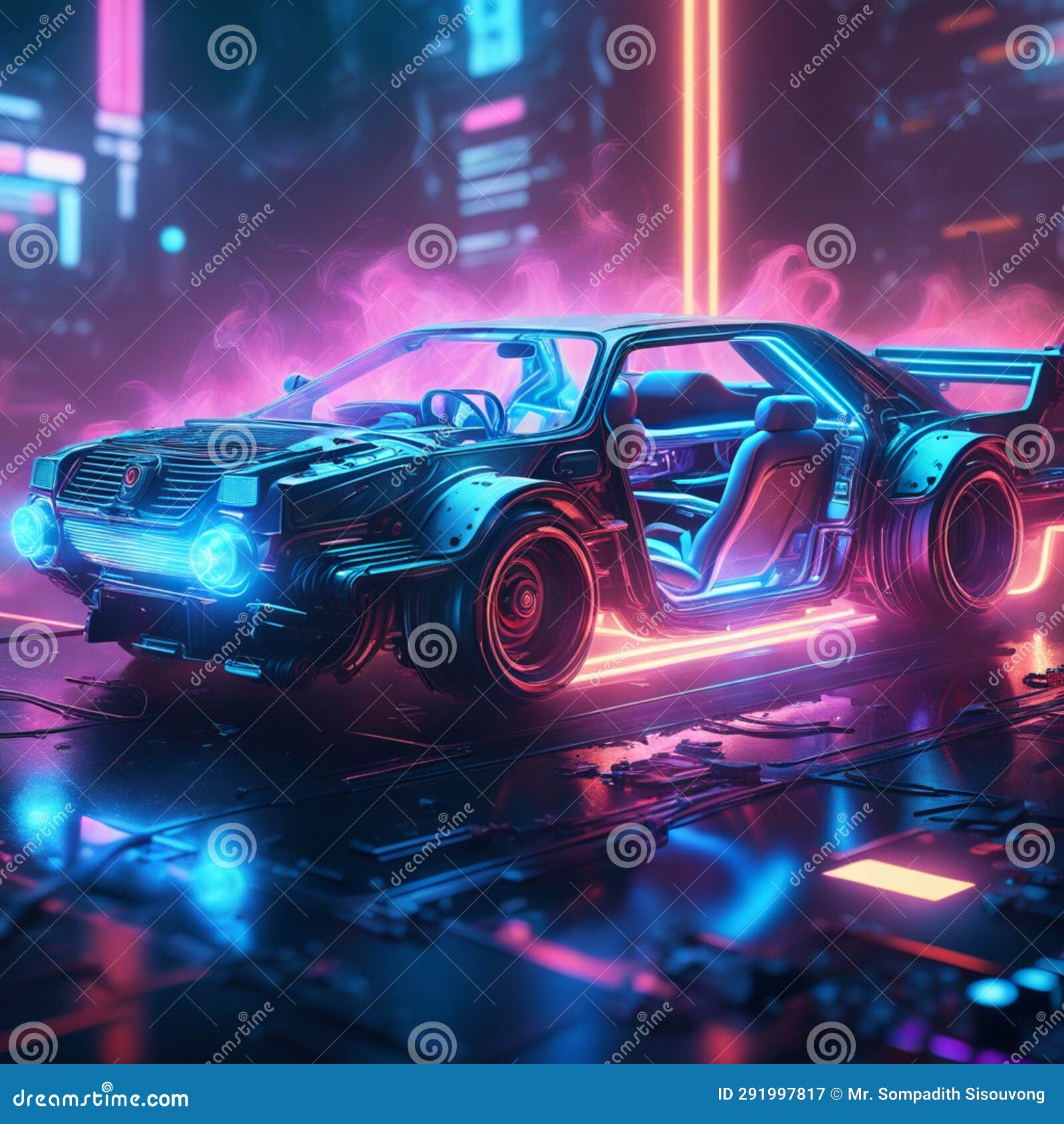 Neon Light Engine Car is a Custom Car that Has Been Outfitted with Neon ...
