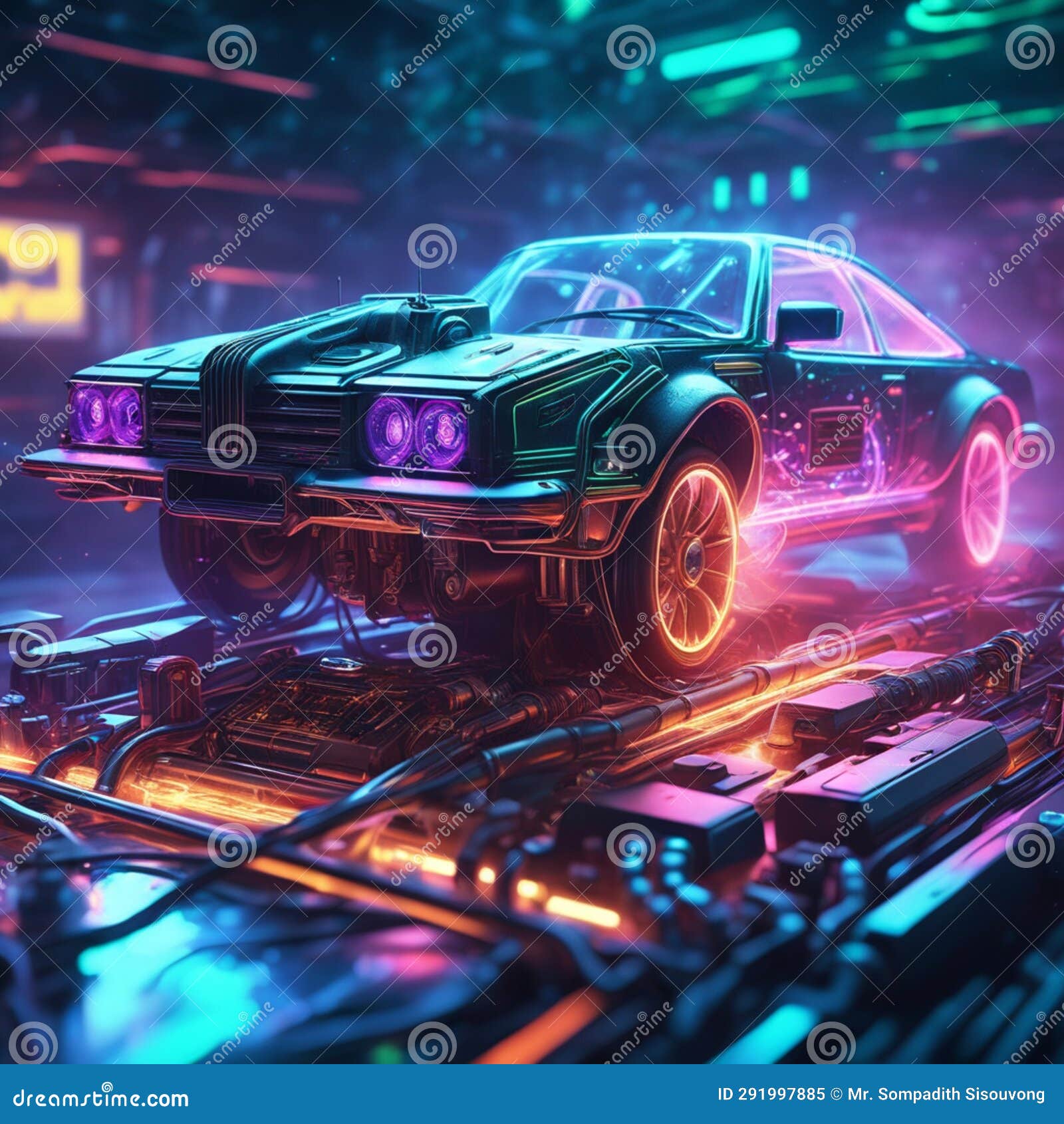 Neon Light Engine Car is a Custom Car that Has Been Outfitted with Neon ...