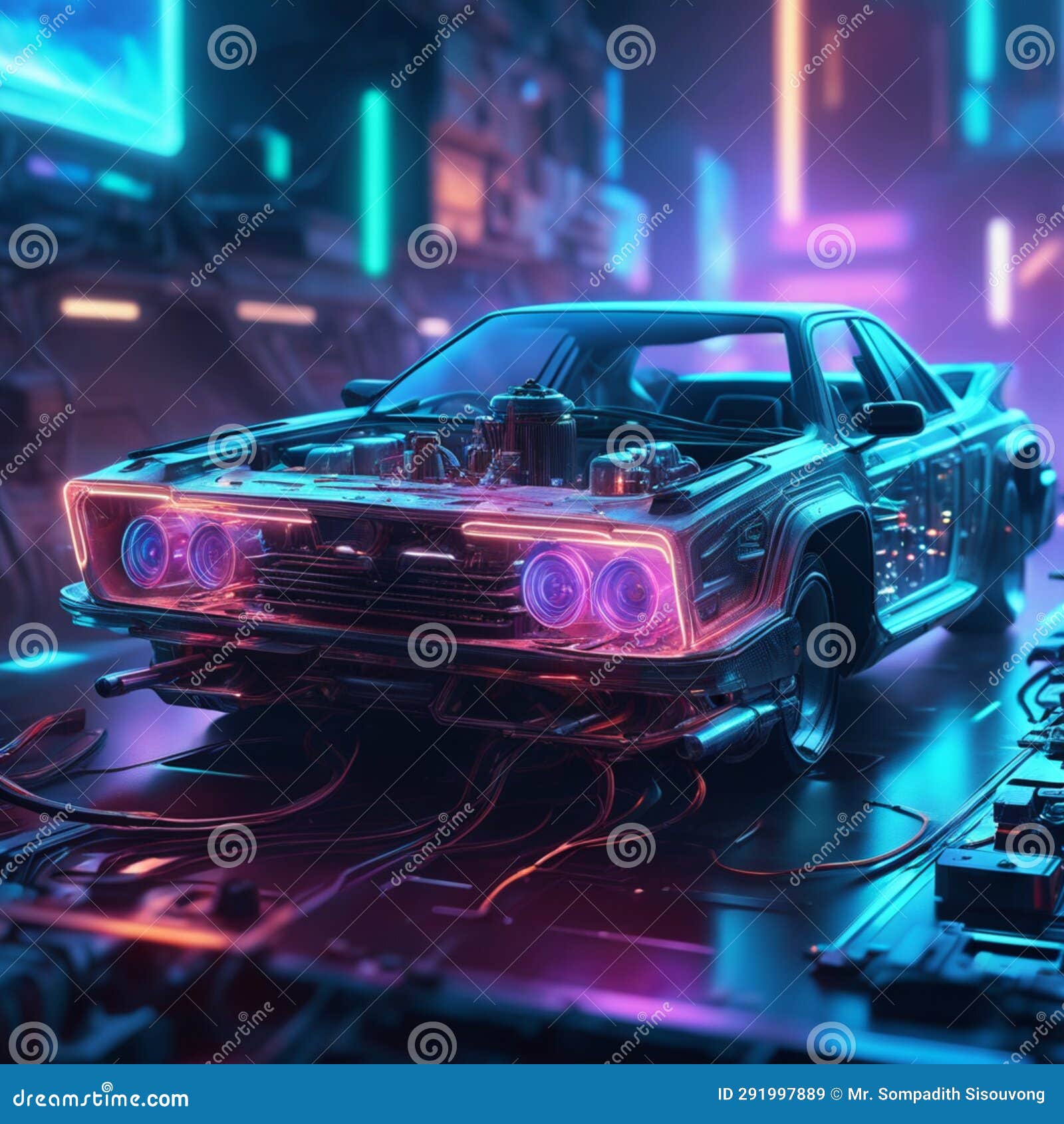Neon Light Engine Car is a Custom Car that Has Been Outfitted with Neon ...
