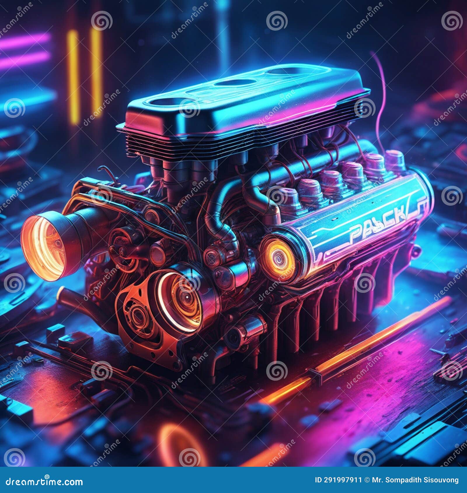 Neon Light Engine Car is a Custom Car that Has Been Outfitted with Neon ...