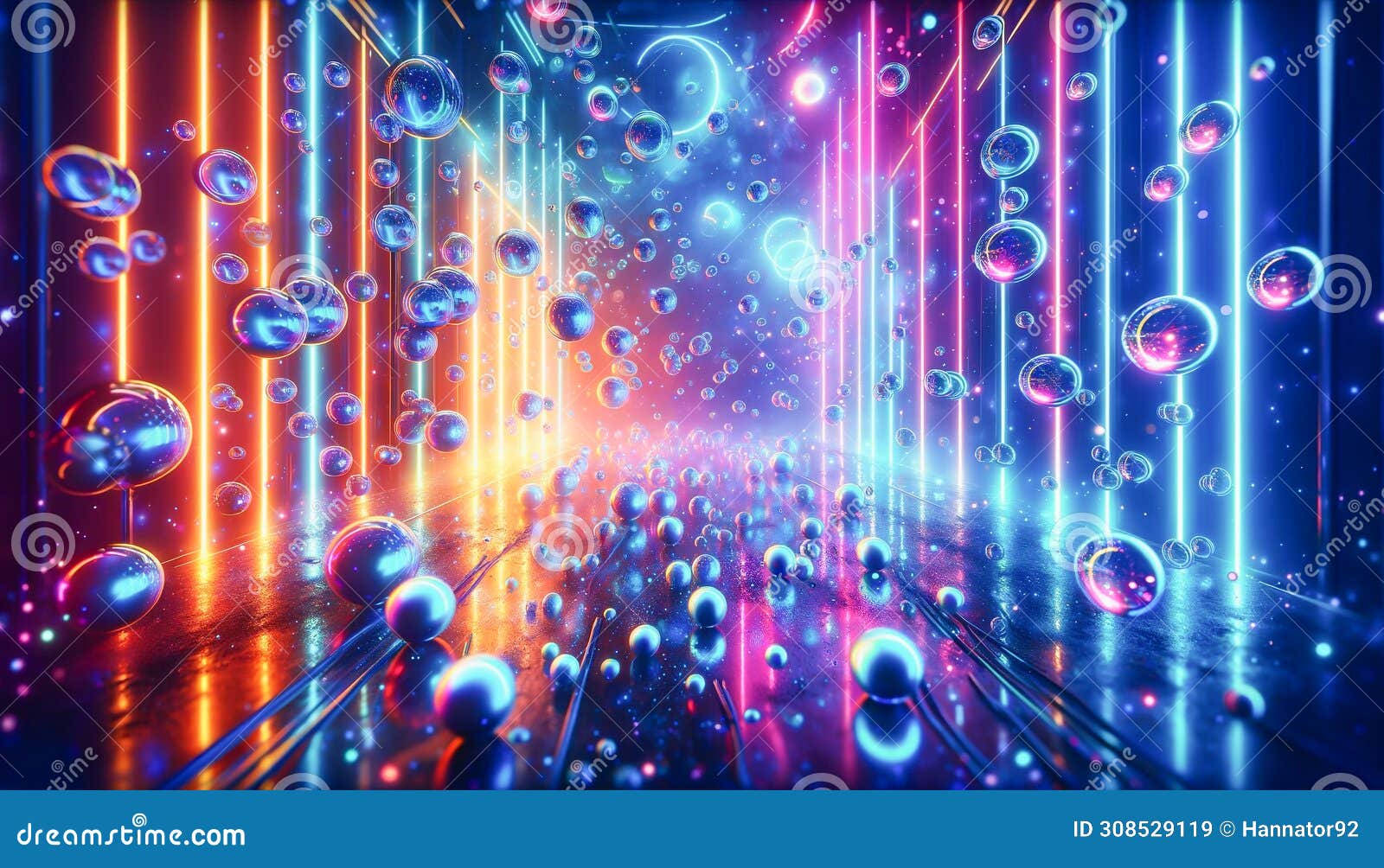 Neon Light and Floating Bubbles, Abstract Stock Illustration ...