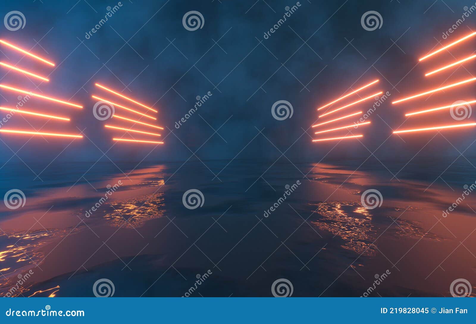 Neon Light with Fog Background at Night, 3d Rendering Stock ...