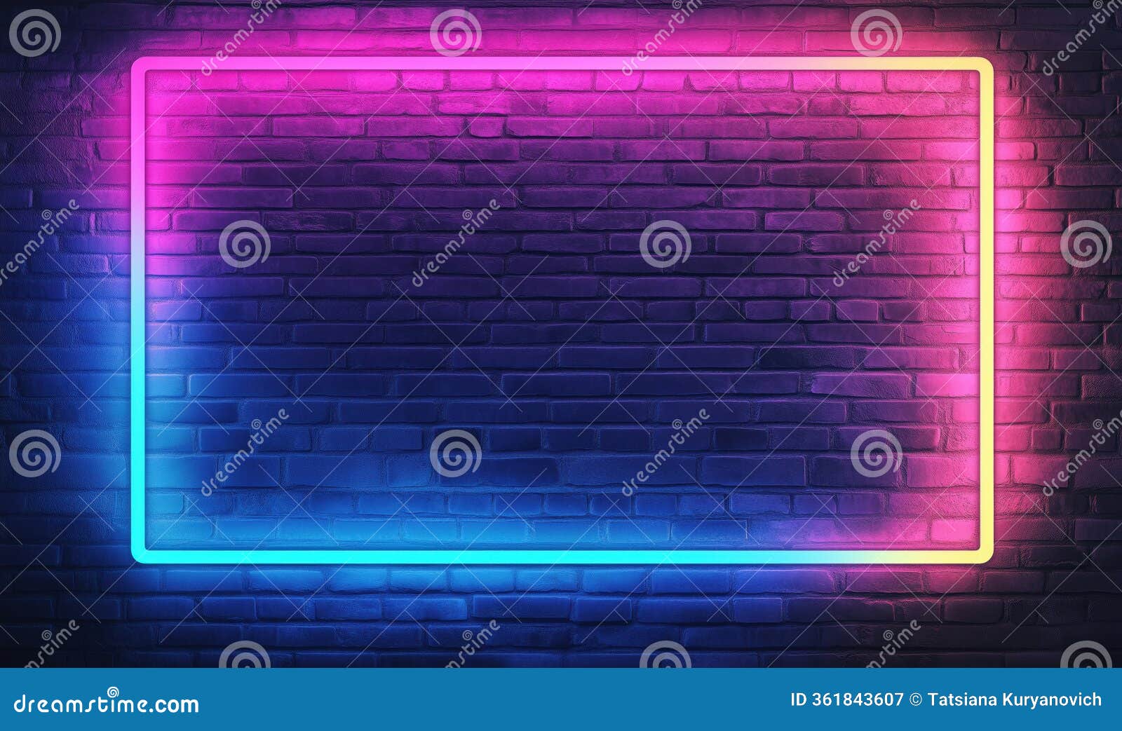 Neon Light Frame on Dark Brick Wall for Modern Design and Advertising ...