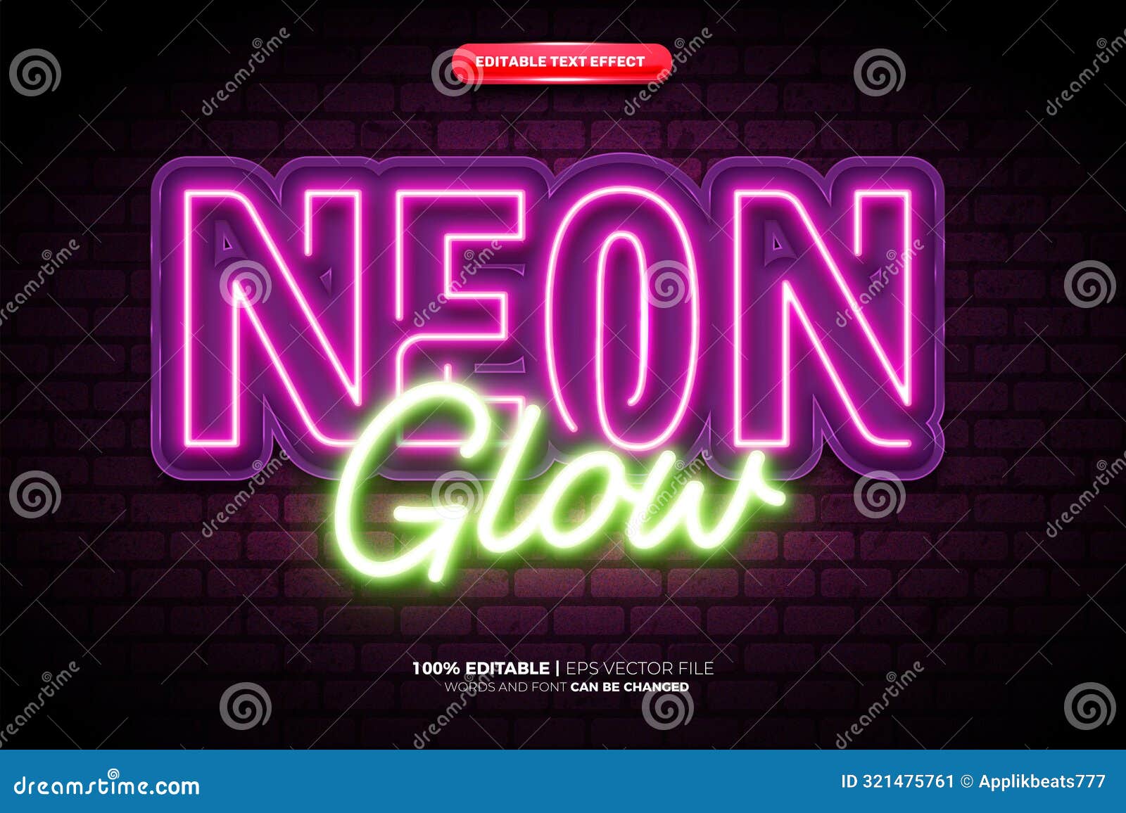 Neon Light Glow Editable Text Effect Logo Template Stock Vector ...
