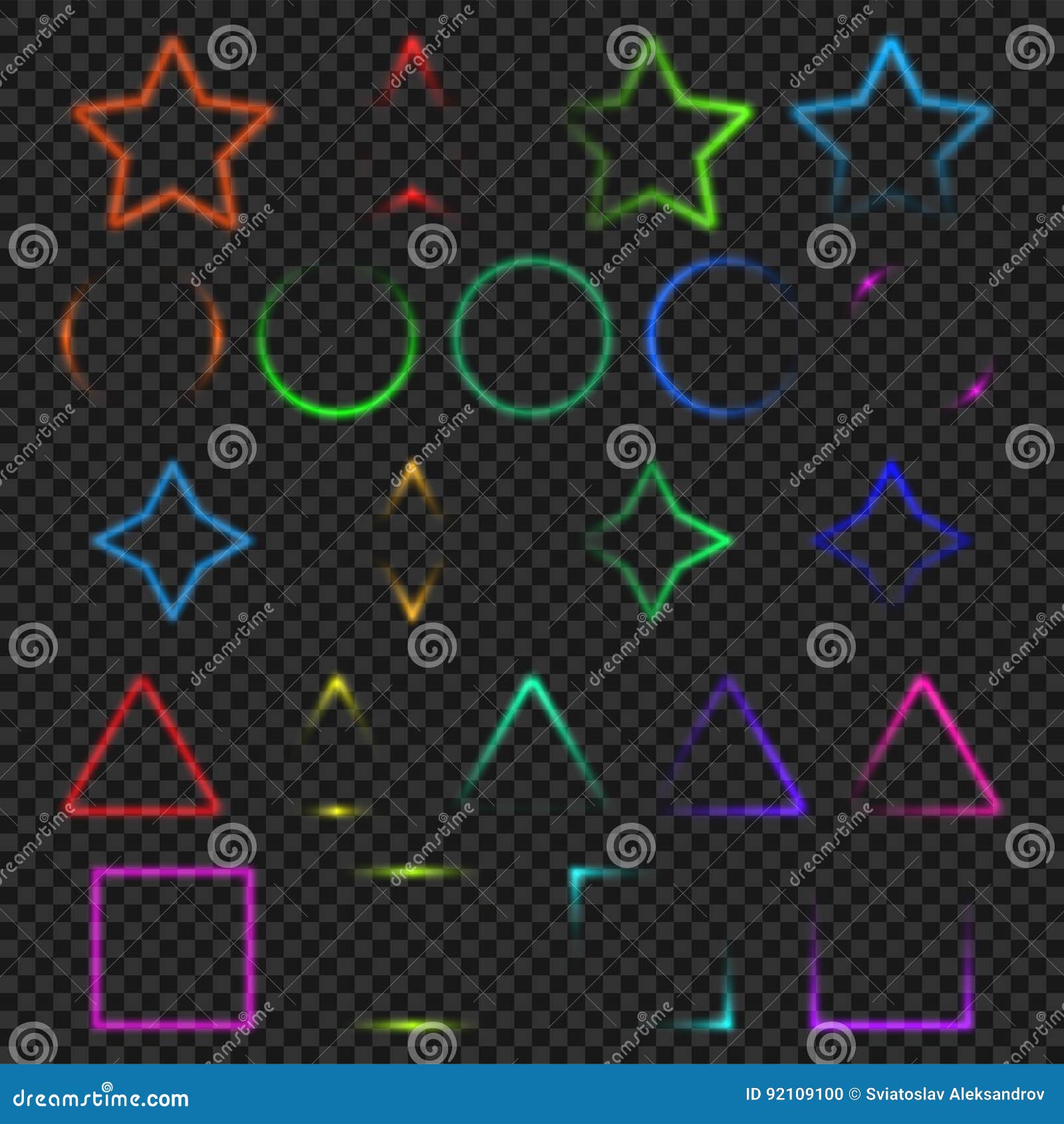 Neon Light Glowing Colorful Objects Collection Stock Vector ...