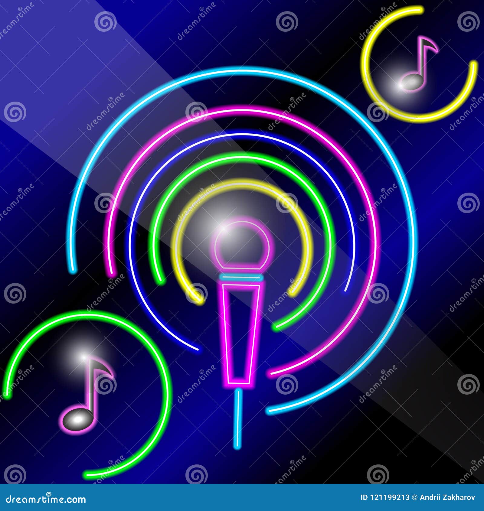 Neon microphone with notes stock vector. Illustration of karaoke ...