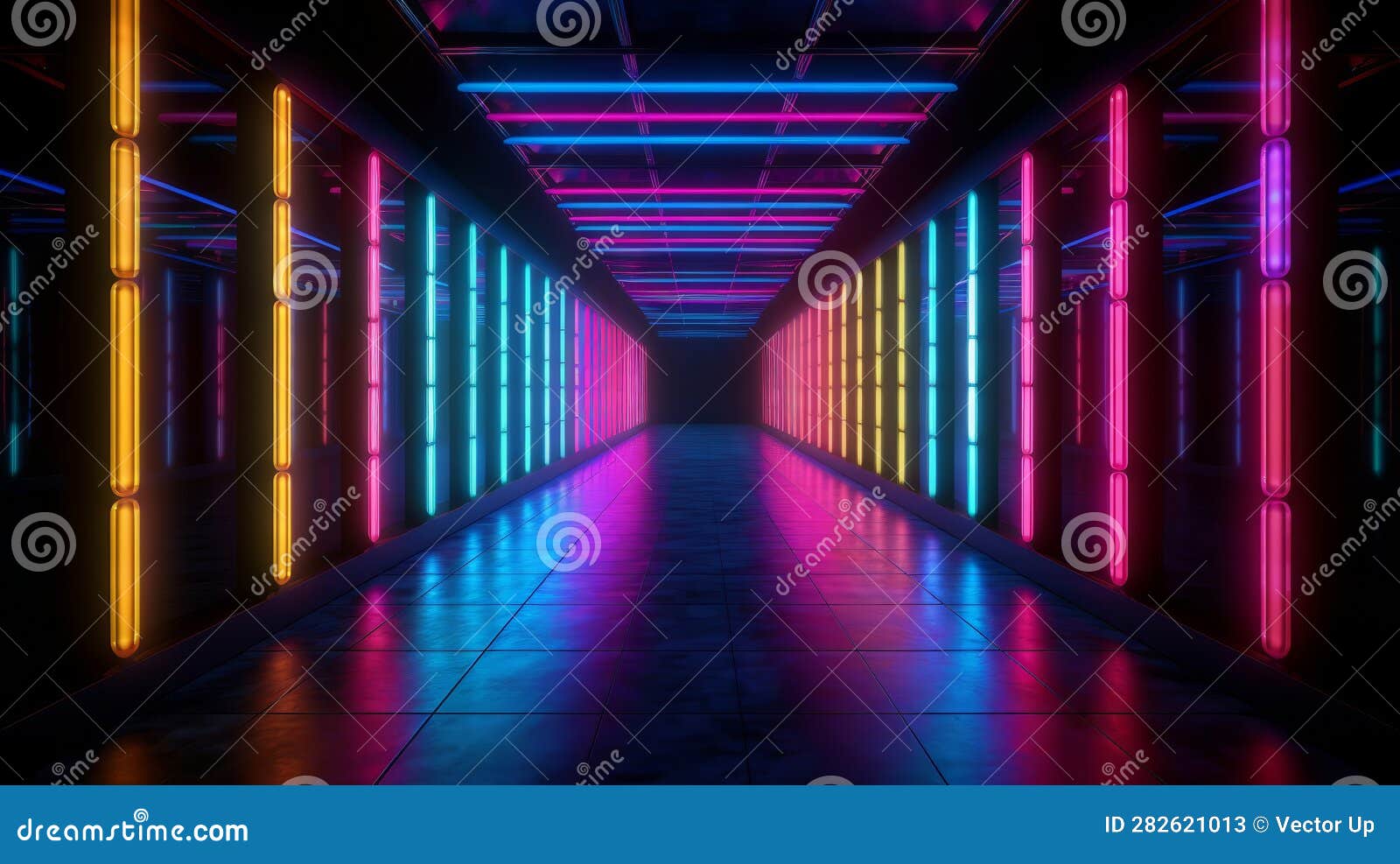 Neon Light Hallway with Fluorescent Colors. Generative AI. Stock ...