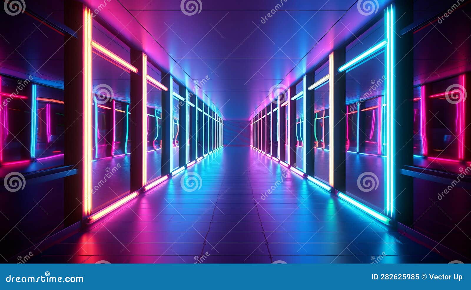 Neon Light Hallway with Fluorescent Colors. Generative AI. Stock ...