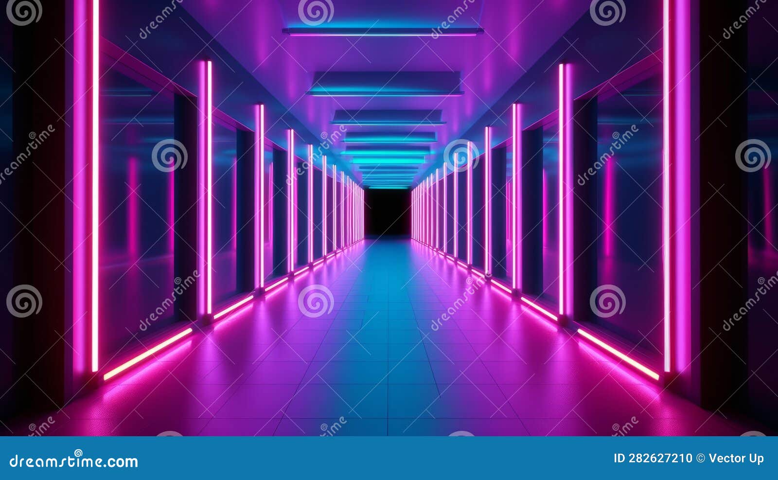 Neon Light Hallway with Fluorescent Colors. Generative AI. Stock ...