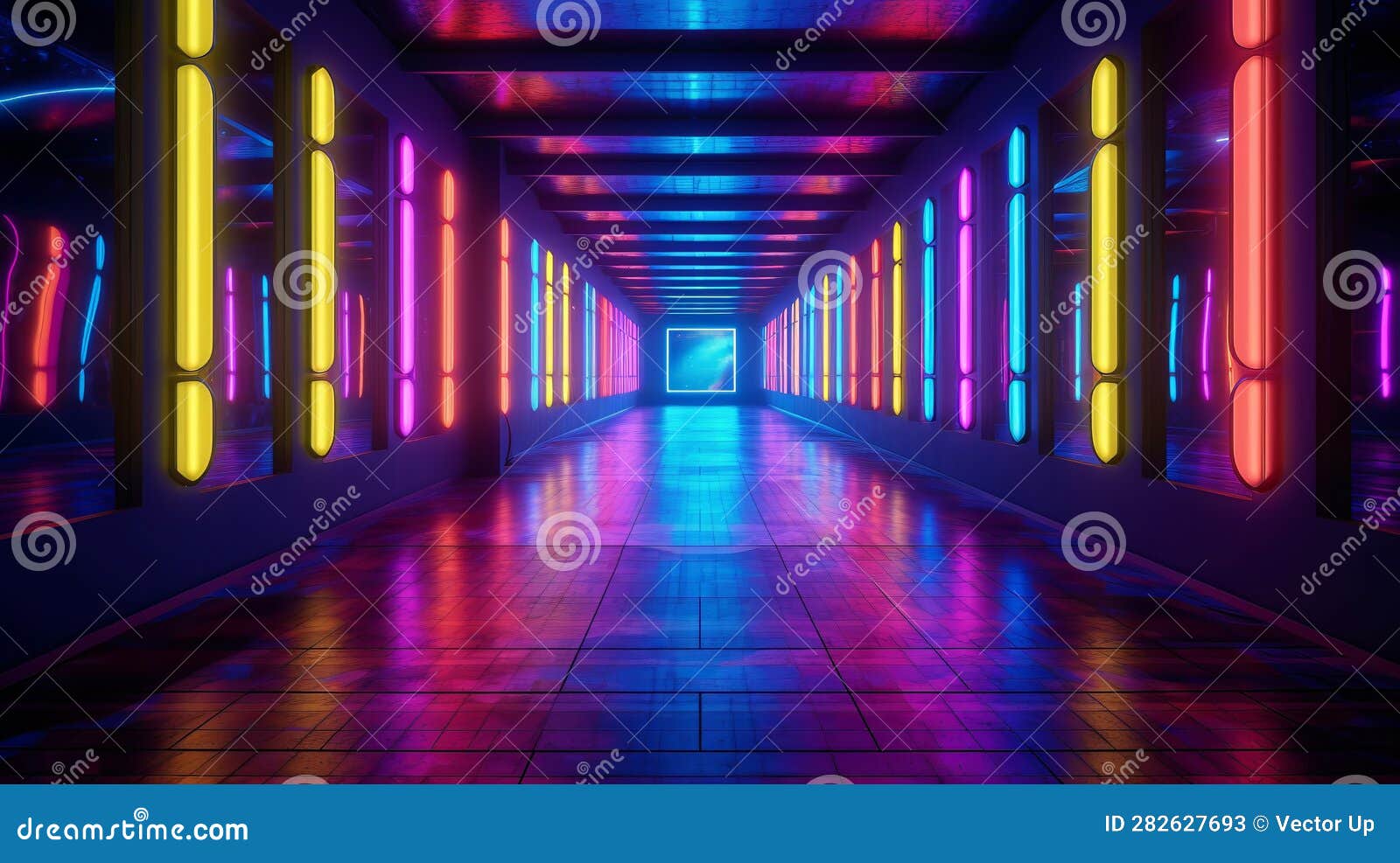 Neon Light Hallway with Fluorescent Colors. Generative AI. Stock ...