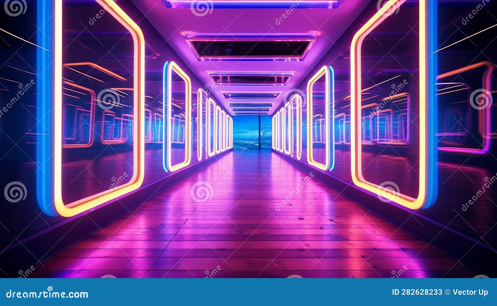 Neon Light Hallway with Fluorescent Colors. Generative AI. Stock ...