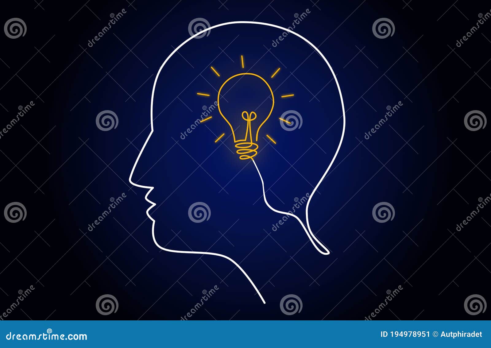 Neon Light Head Idea with Light Bulb Inside Human Head, Creating New ...
