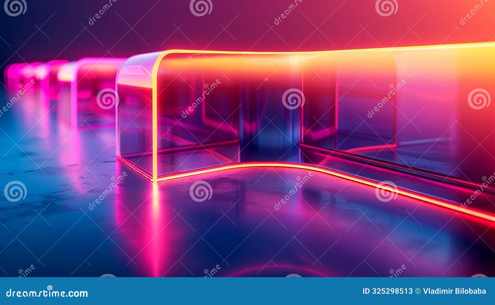Neon Light Installation on a Dark Floor Stock Illustration ...