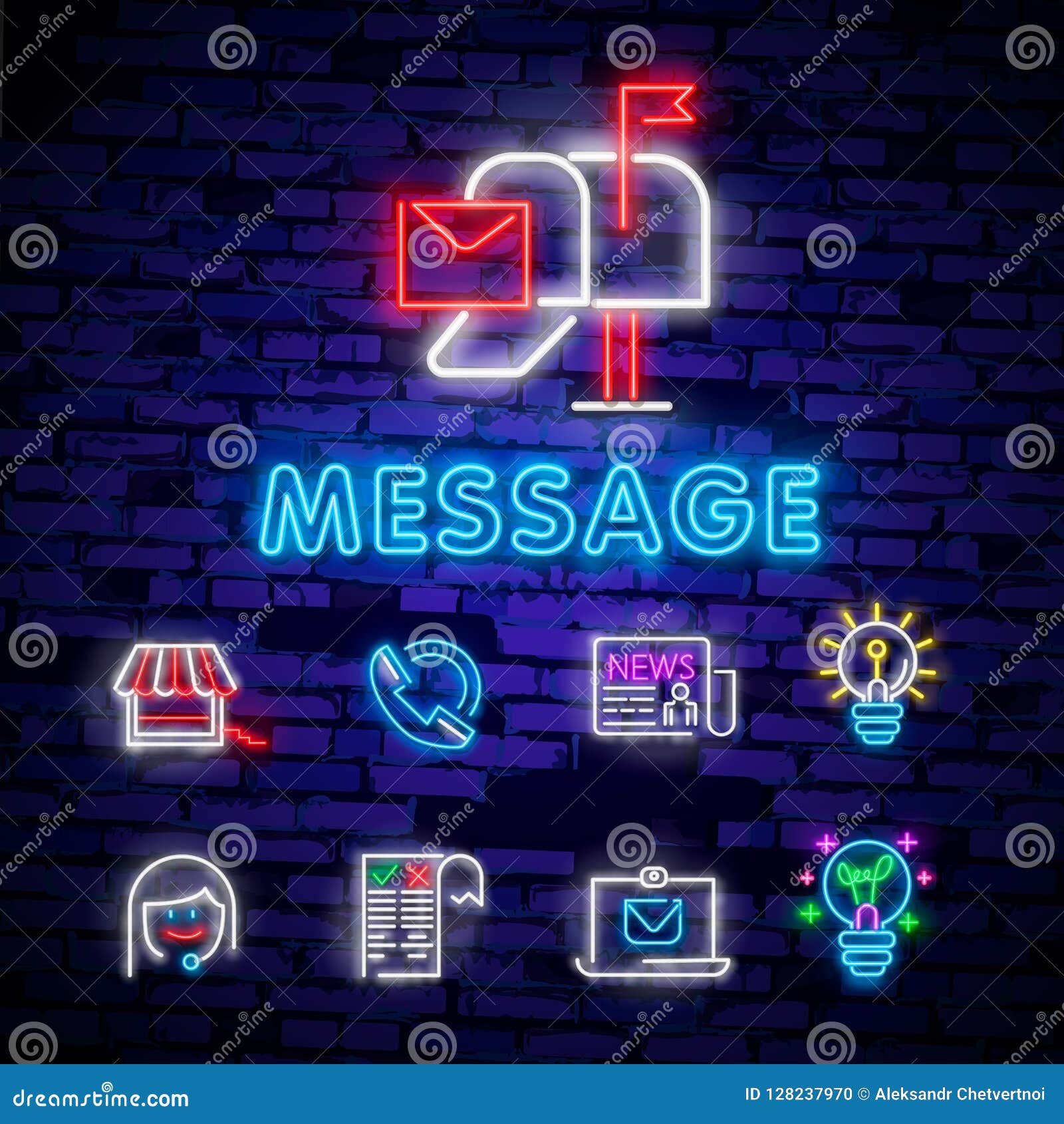 Neon Light. Mail Delivery Icon. Envelope Symbol. Message Sign. Mail ...
