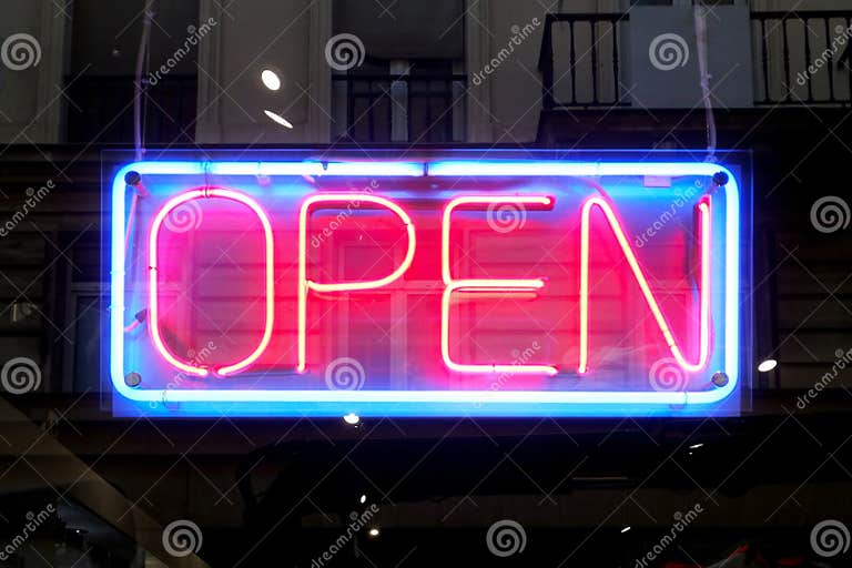 Neon light - Open stock image. Image of color, entrance - 286905687