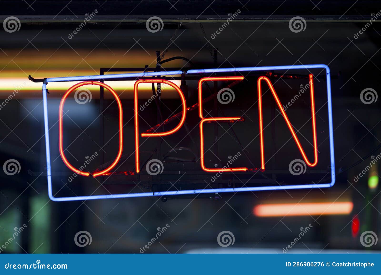 Neon light - Open stock photo. Image of restaurant, welcome - 286906276
