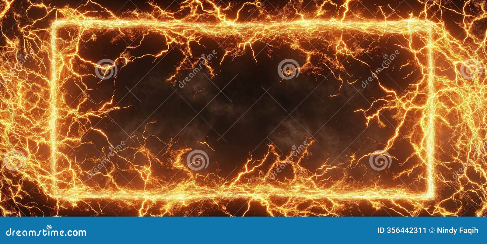 Neon Light Rectangle Box Frame with Electric Fire Lightning and Smoke ...