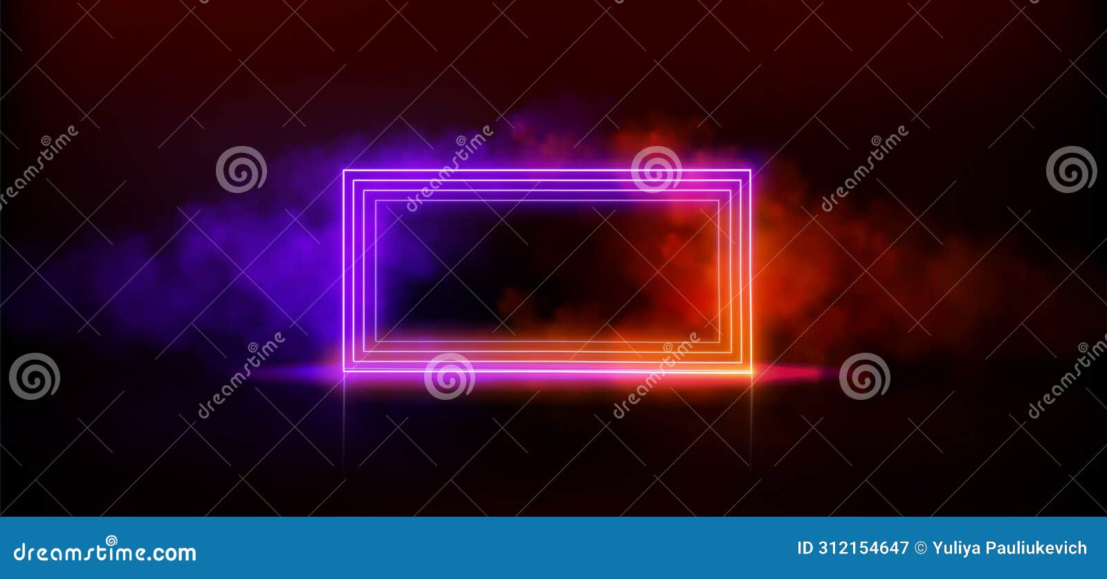 Neon Light Rectangle Frame with Smoke Cloud. Stock Illustration ...