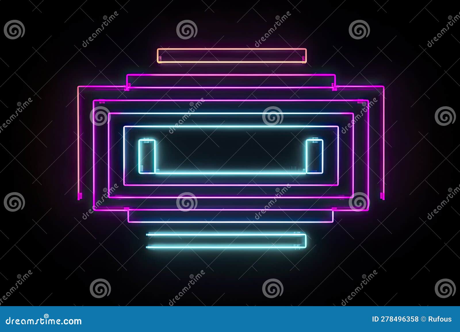 Neon Light Room with Round Stage in the Center, 3d Rendering. Computer ...