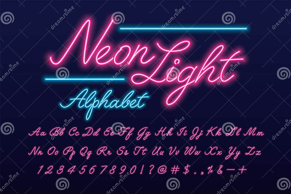 Neon light script font stock vector. Illustration of glow - 140964775