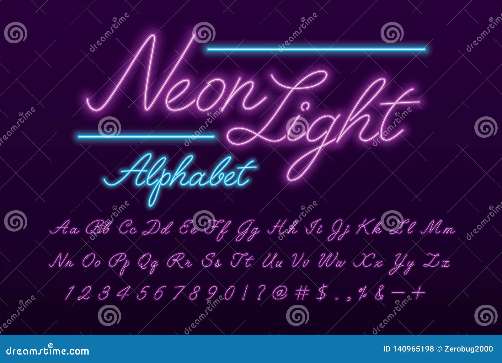 Neon light script font stock vector. Illustration of digit - 140965198
