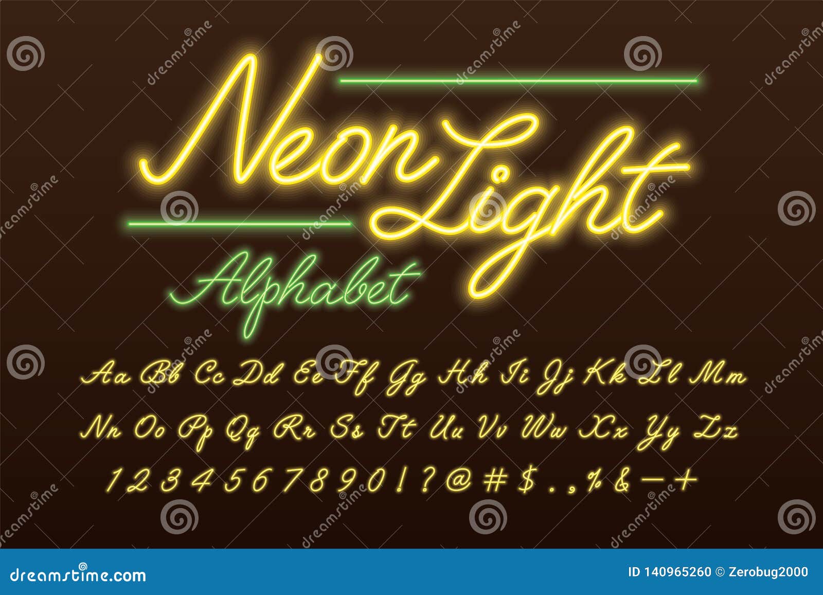 Neon light script font stock vector. Illustration of effect - 140965260