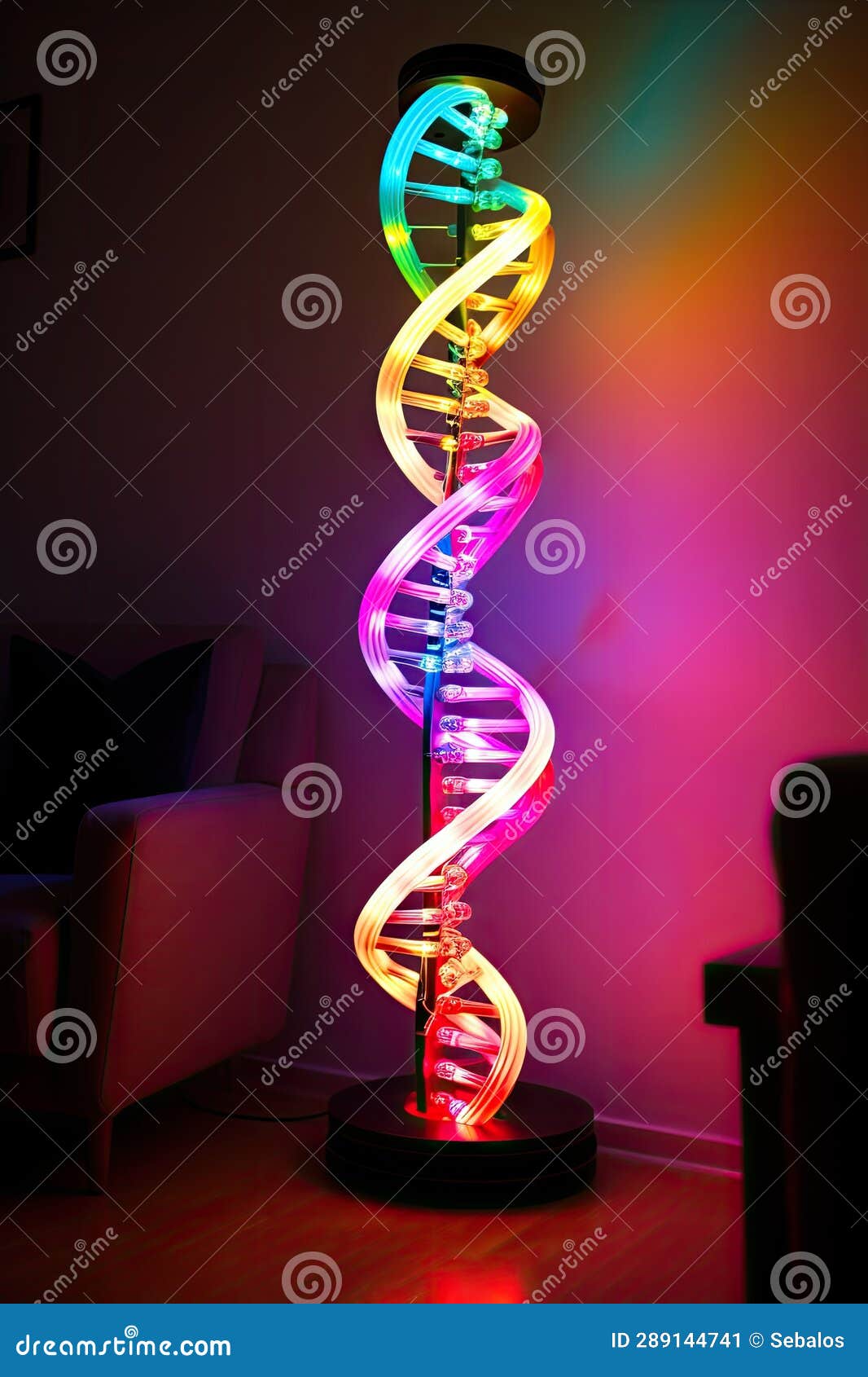 Neon Light Sculpture in the Shape of a Double Helix DNA Strand Stock ...