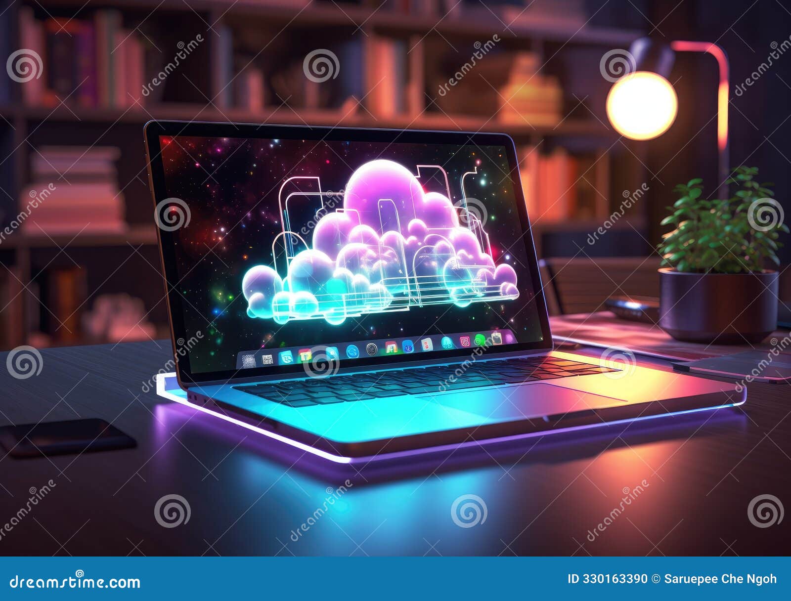 Neon Light Showing Cloud Computing on Tablet Computer Neon Light ...